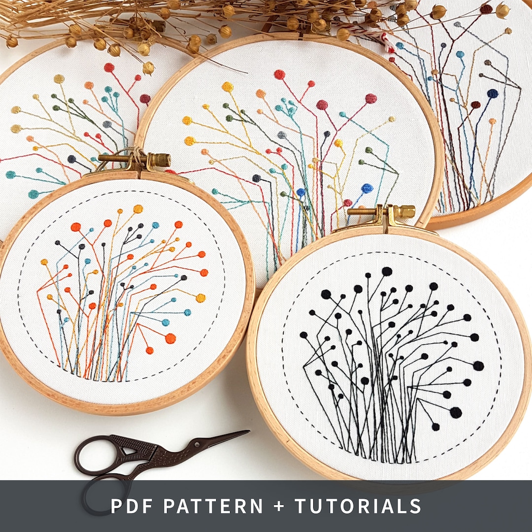 Abstract Flowers Hand Embroidery PATTERN + TUTORIALS, PDF Instant ...