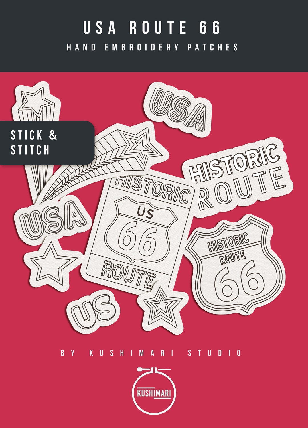 USA Route 66 STICK & STITCH, 10 X Wash-away Hand-embroidery Patches ...