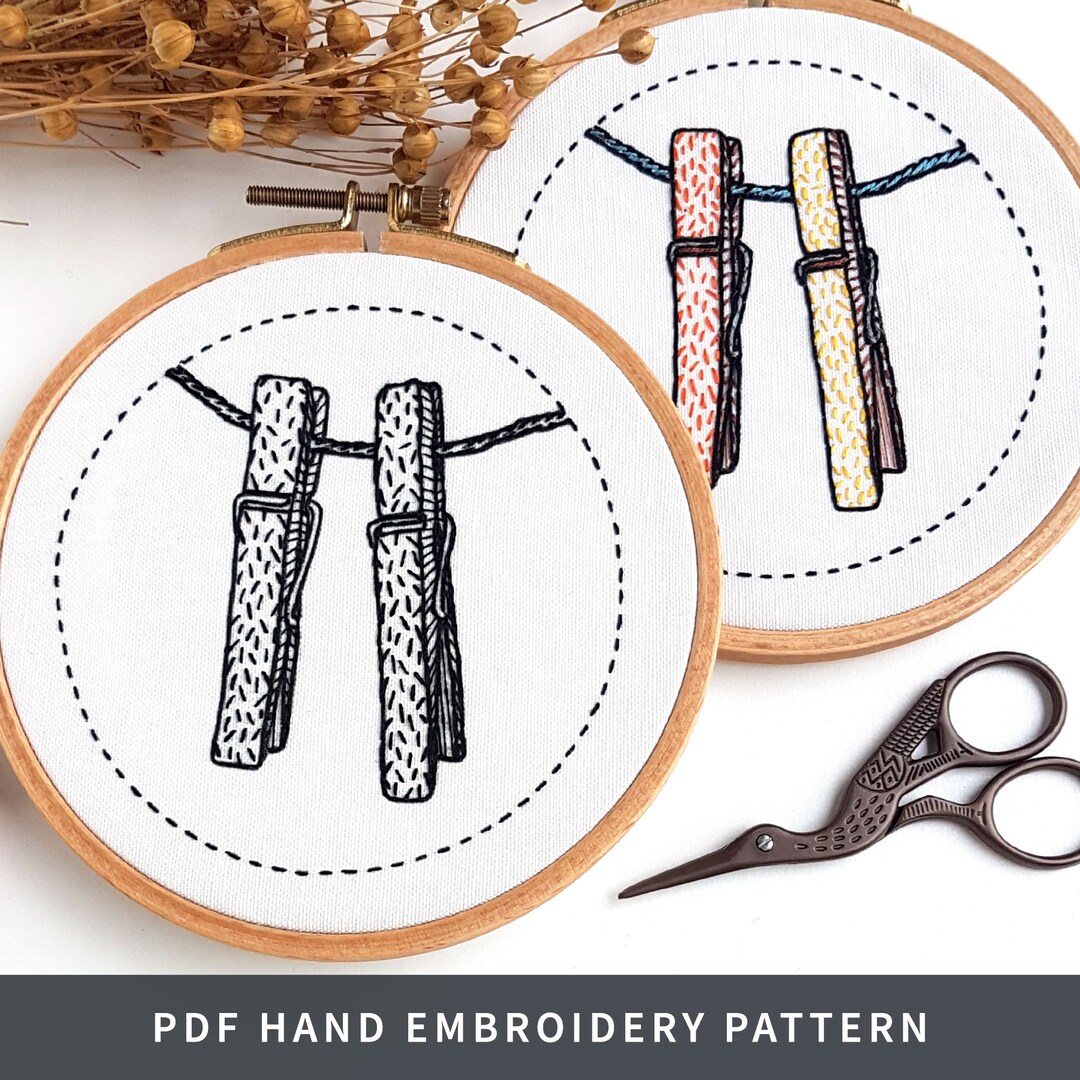 Embroidery PDF PATTERN With Two Clothespins, Contemporary Hoopart With ...