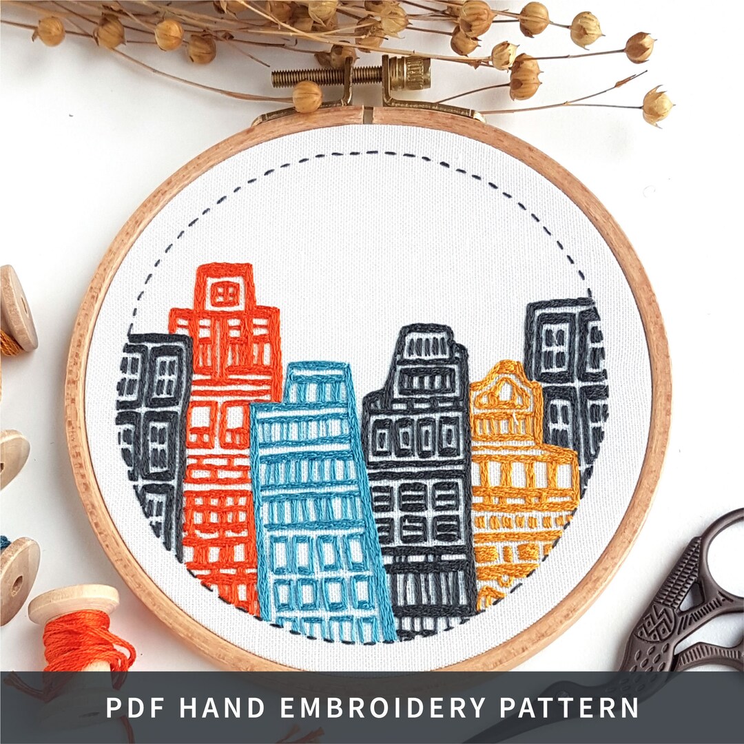 Embroidey PATTERN With City Buildings, Hand Stitched Buildings Design ...