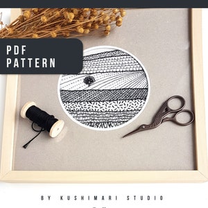 Zen Landscape Hand Embroidery PDF PATTERN, Meditative Hills and Tree ...