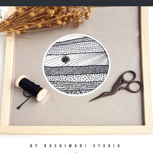 Zen Landscape Hand Embroidery PDF PATTERN, Meditative Hills and Tree ...