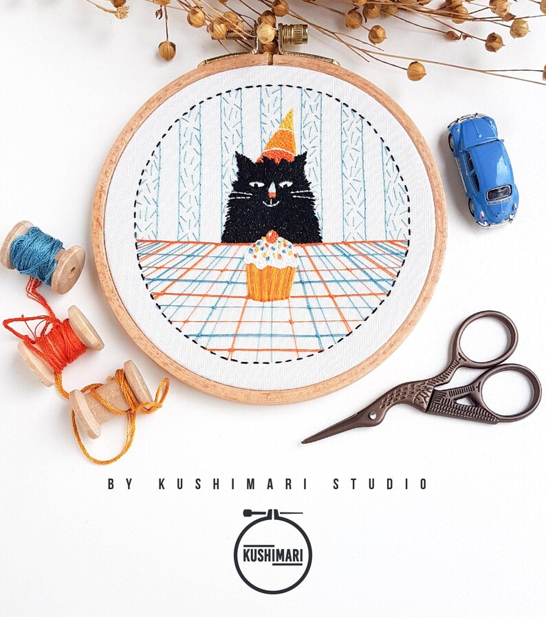 PDF PATTERN Birthday Cat Hand Embroidery, Happy Cat and Birthday Cake ...