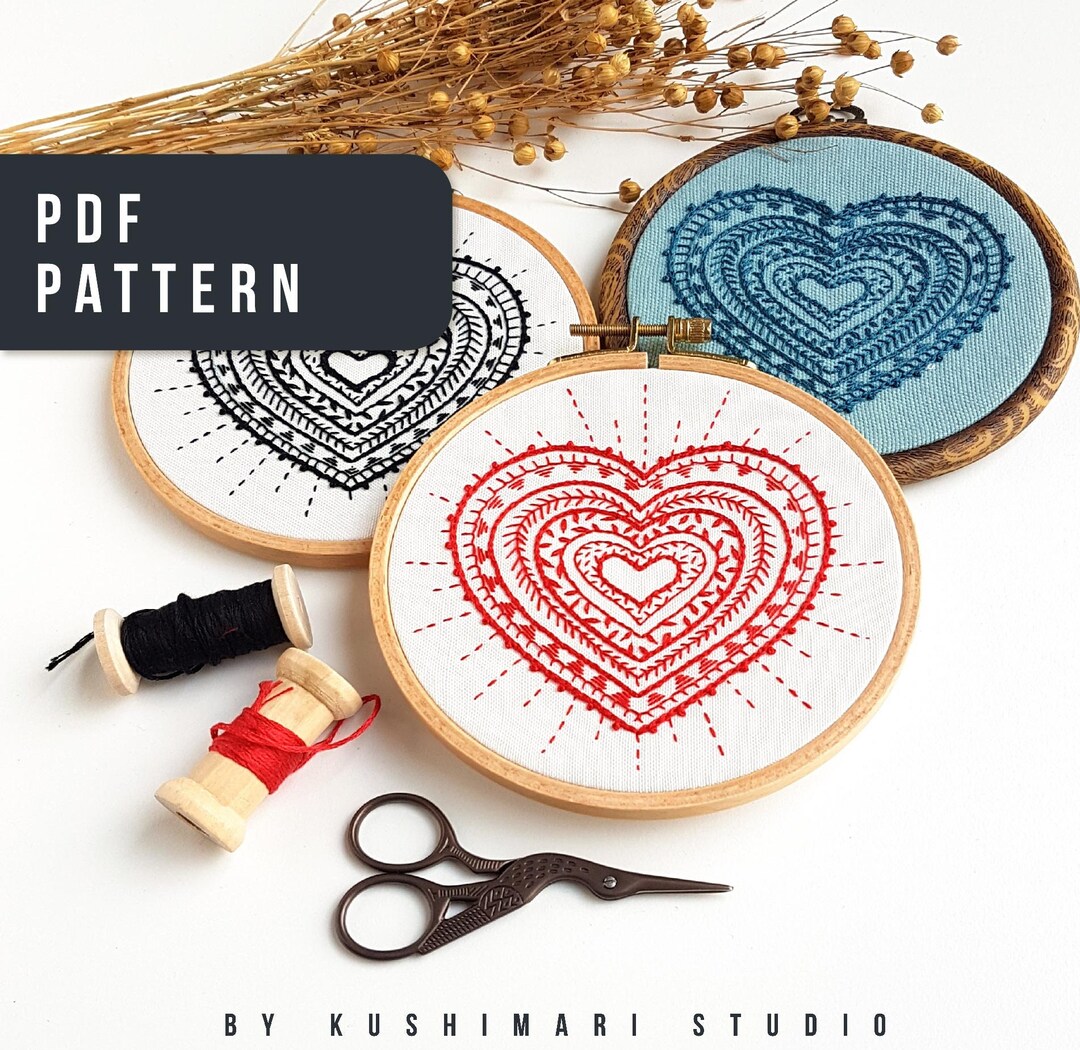 Hand Embroidery Heart Pattern, Stitch Sample, PDF PATTERN, Romantic ...