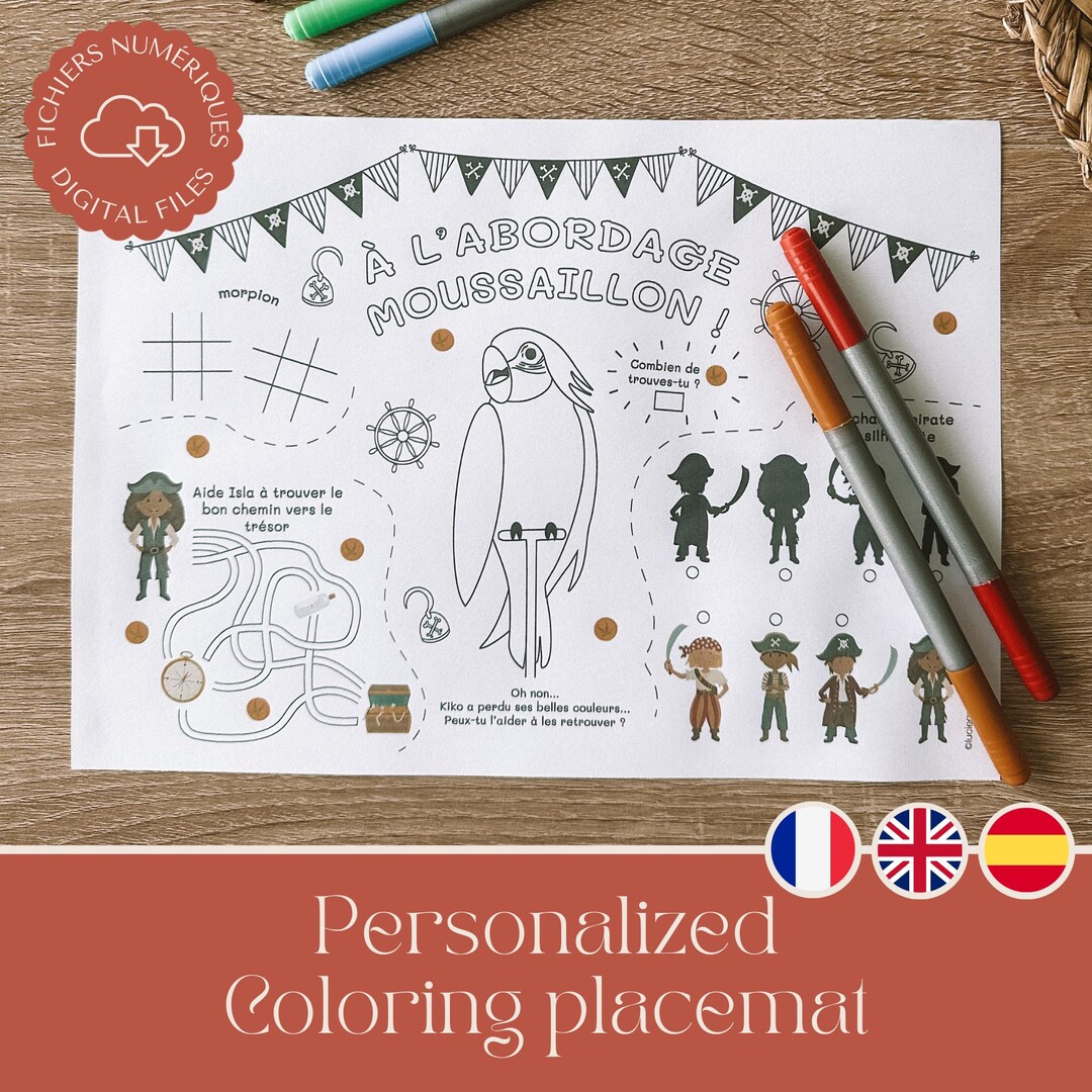 Personalized Coloring Placemat | Pirates Birthday | Printable Children ...