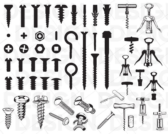 53 Screw Svg Wine Corkscrew Svg Bolt Svg Nut Svg Screw | Etsy