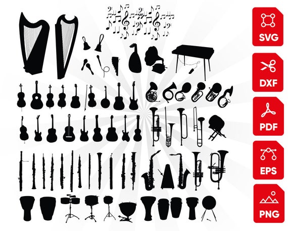 68 INSTRUMENTOS MUSICALES svg Bundle audio svg equipo de - Etsy España