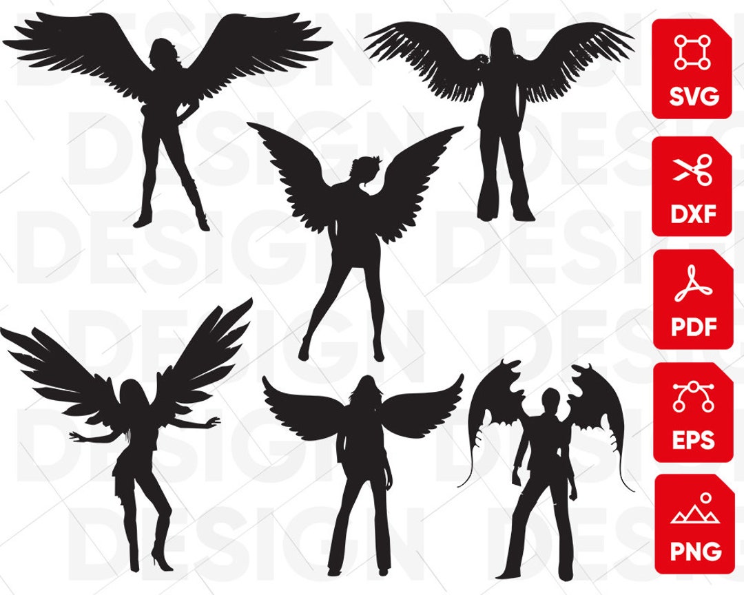 6 Angel Svg Bundle, Angel Wings Svg, Sexy Angels Svg, Angel Shapes Svg ...