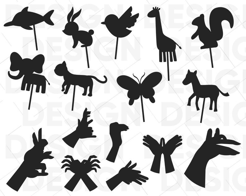 16 Puppets Svg Bundle, Puppets Animals Heads Shadow, Puppets Silhouette ...