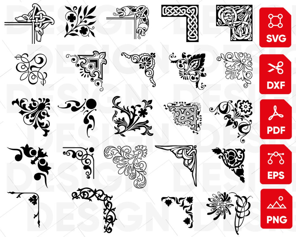 24 Corner Svg Bundle, Ornament Svg, Decor Svg, Baroque Frame Svg ...