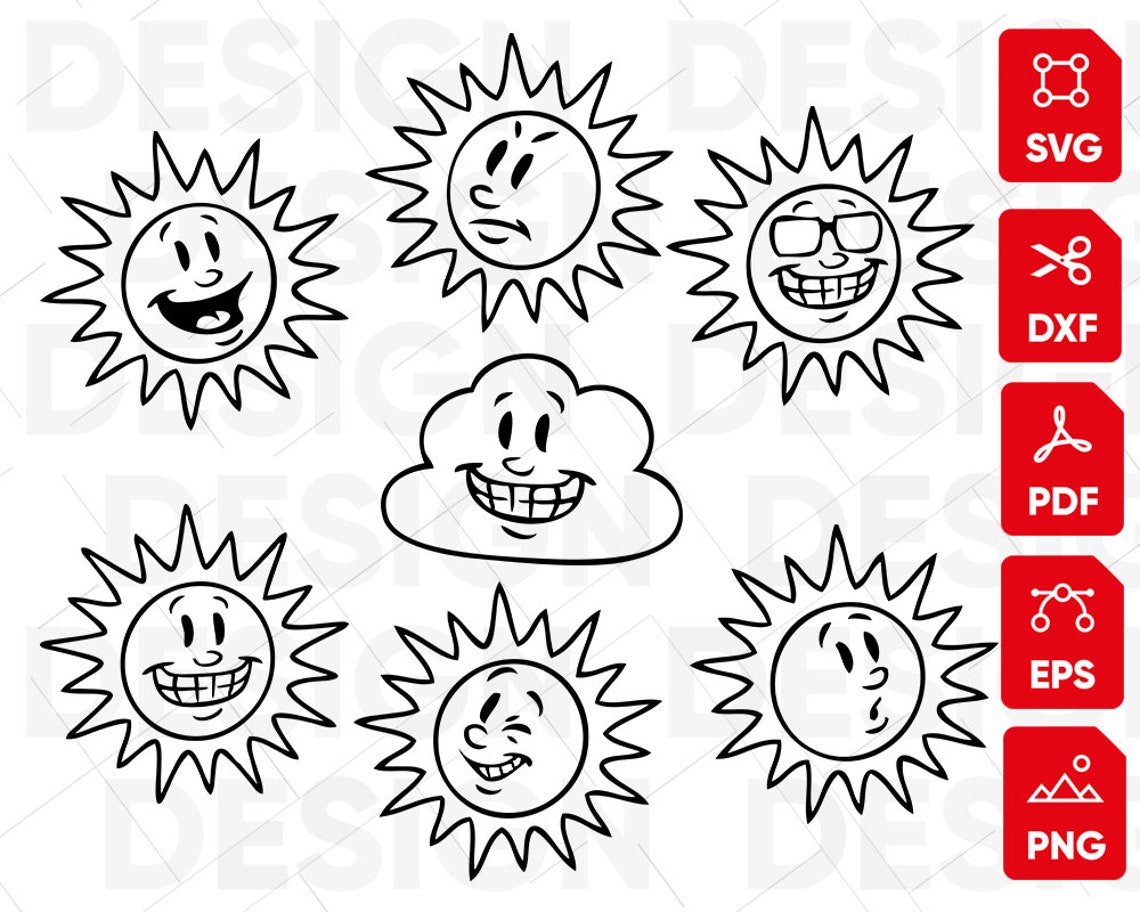 7 Smileys Suns Svg Cloud Svg Sun Svg Bundle Emotions Svg - Etsy