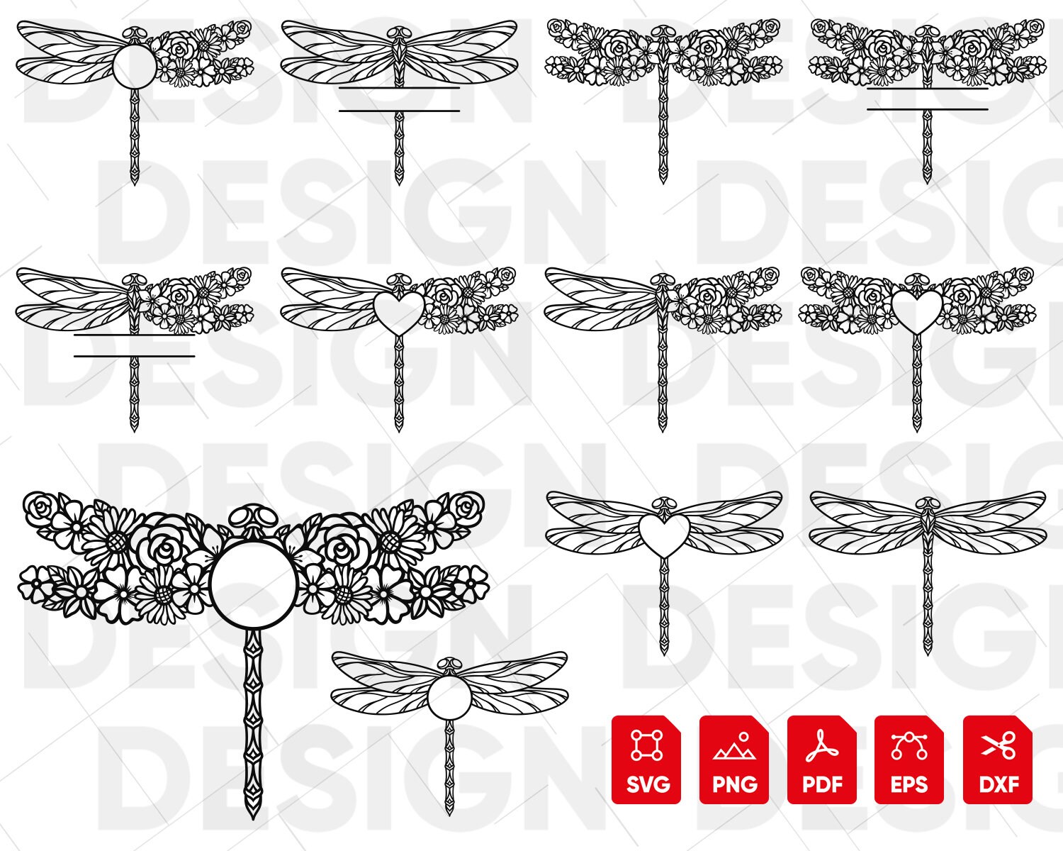 12 Dragonfly Floral SVG, Dragonfly Monogram, Dragonfly Bundle ...