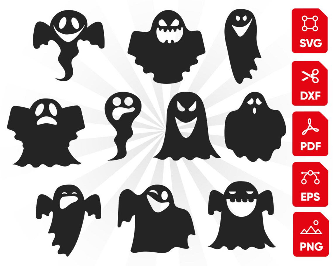 10 Ghost Face Svg Helloween Svg Boo Svg Spooky Svg Cut | Etsy