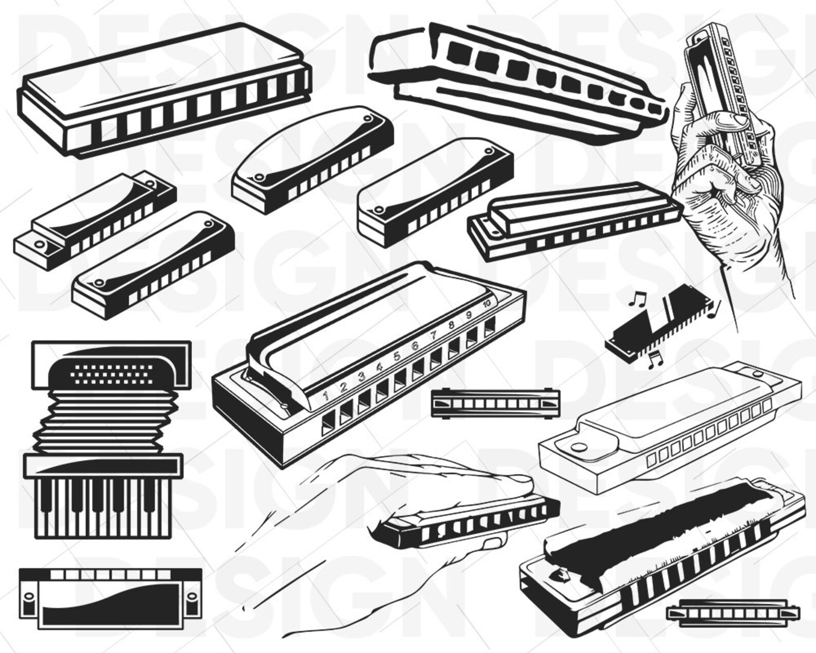17 Harmonica Svg Harmonica Dxf Melody Svg Music Svg - Etsy