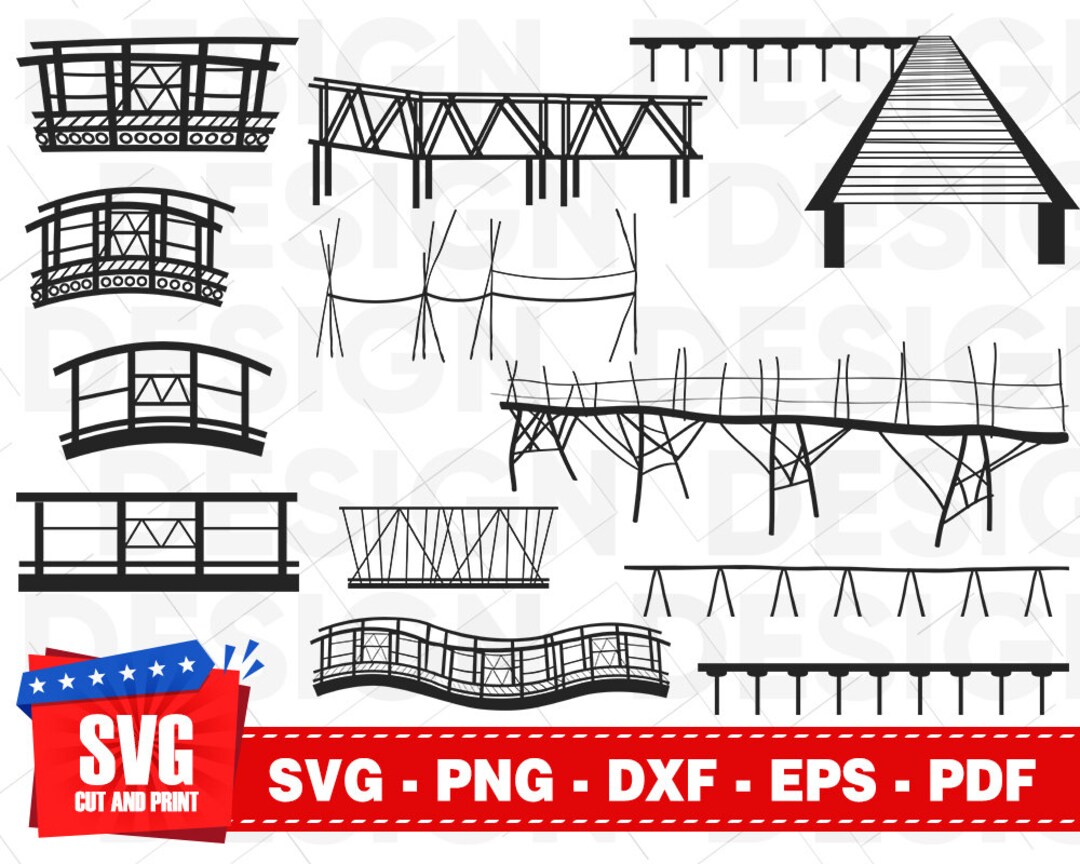 12 BAMBOO BRIDGE PIER Svg Bundle, Wooden Bridge Svg, Jetty Silhouette ...