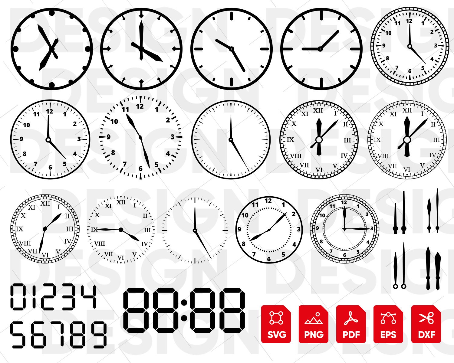 19 Round Clock and Clock Digital Number SVG, Digital Clock Svg - Etsy