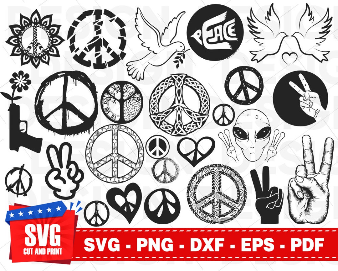 25 Peace Sign Svg, Peace Svg Bundle, Hippie Svg, Love Peace Svg, Peace ...