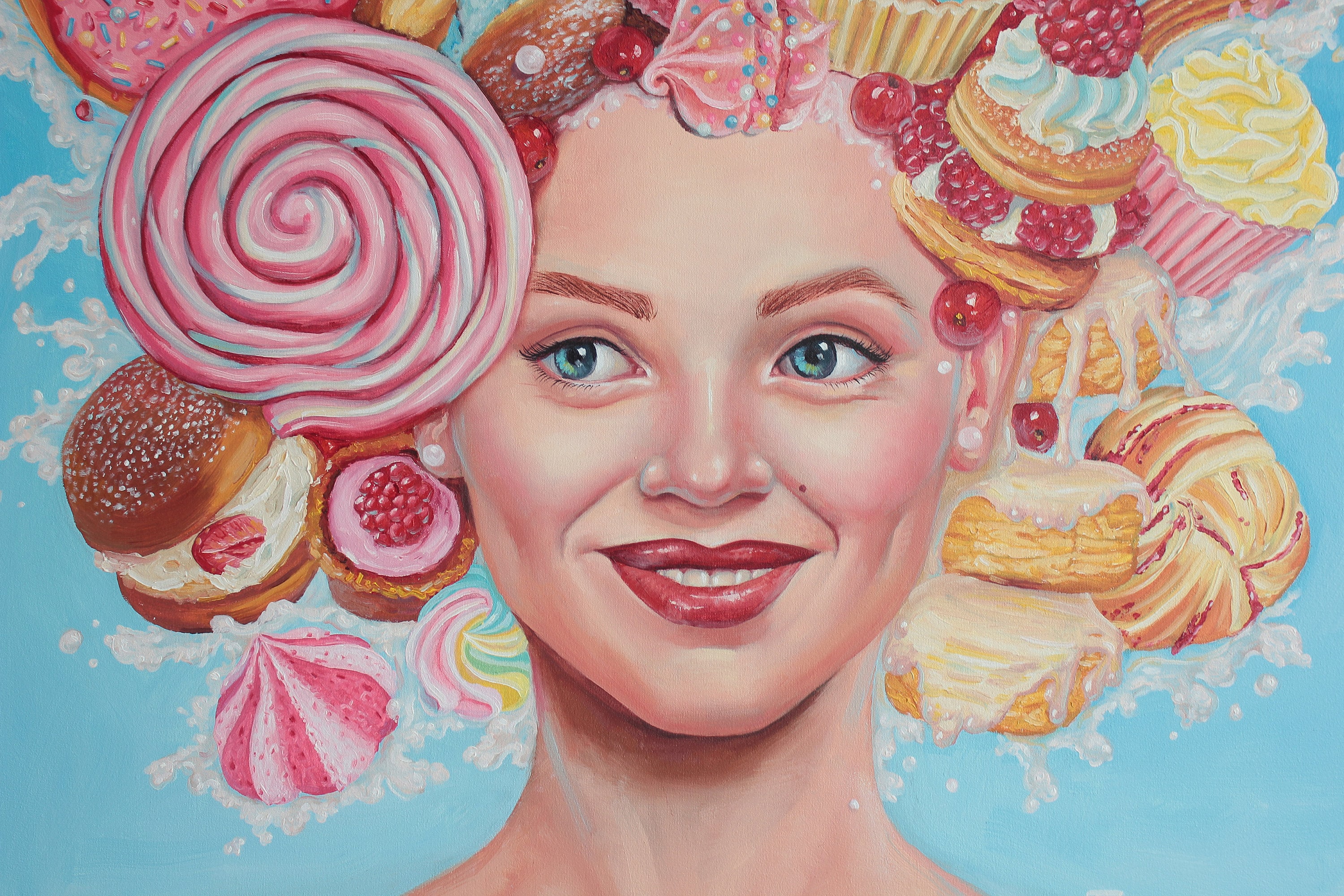 Oil Painting "milkshake", Tetiana Bogdanova Dessert Girls, Café Décor ...