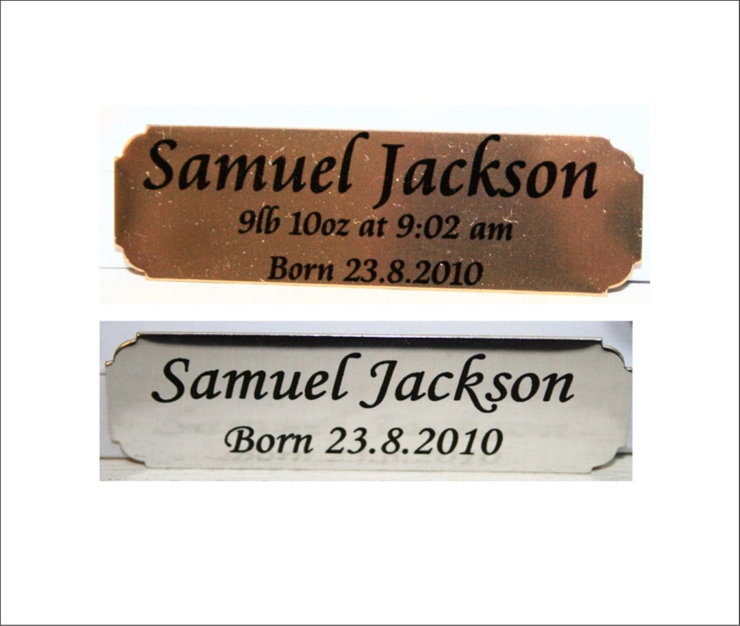 Self Adhesive NAME plate PRINTED 6.4 x 1.9cm SCALLOP corner plaque ...