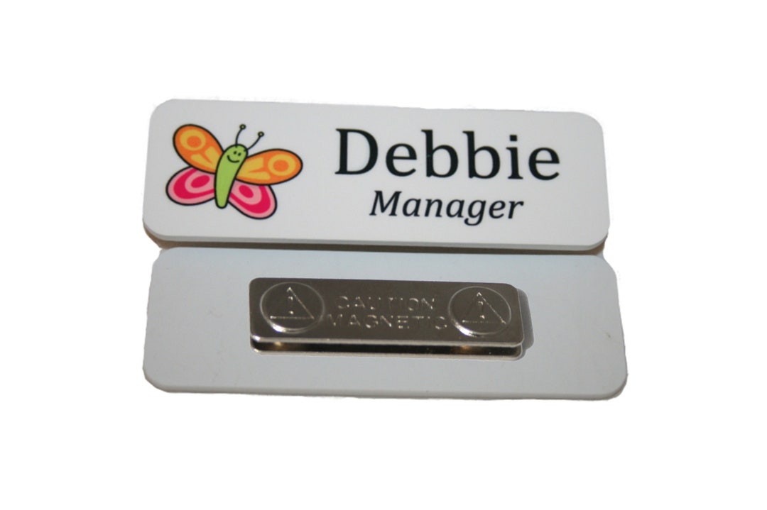 Personalised FR Plastic Name Badge 7.6x2.5cm Work Badges Magnet or Pin ...
