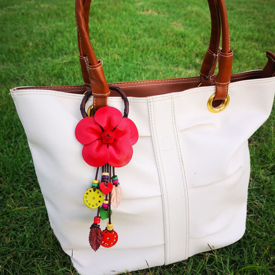 Red Leather Flower, Leather Purse Charm, Keychain Leather Flowers - Etsy
