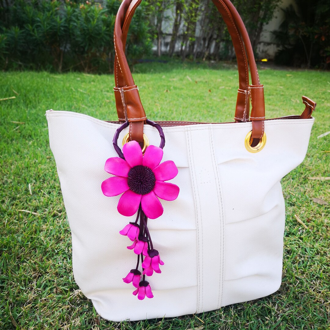 Pink Leather Flower, Leather Purse Charm, Keychain Leather Flowers # ...