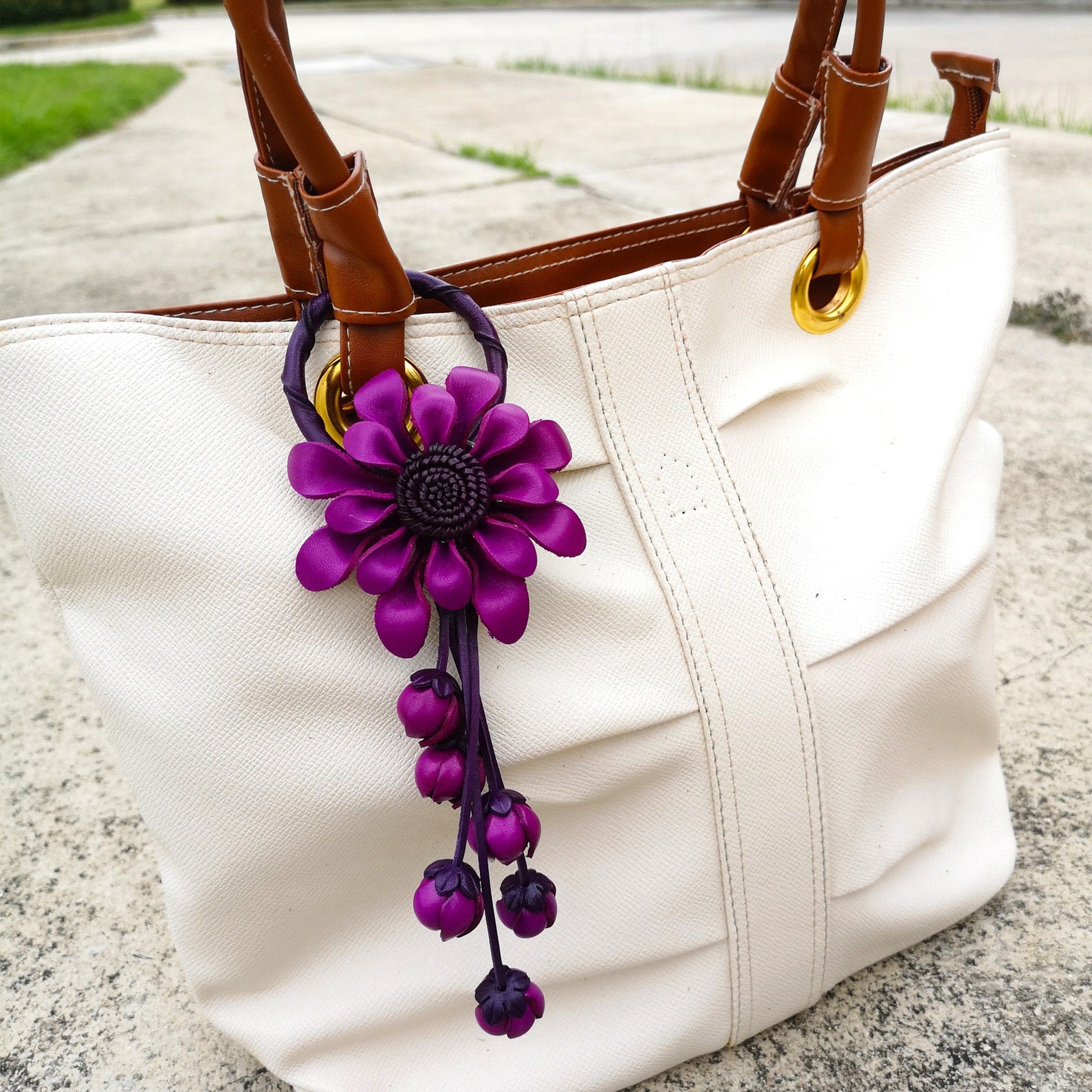 Purple Leather Flower, Leather Purse Charm, Keychain Leather Flowers - Etsy
