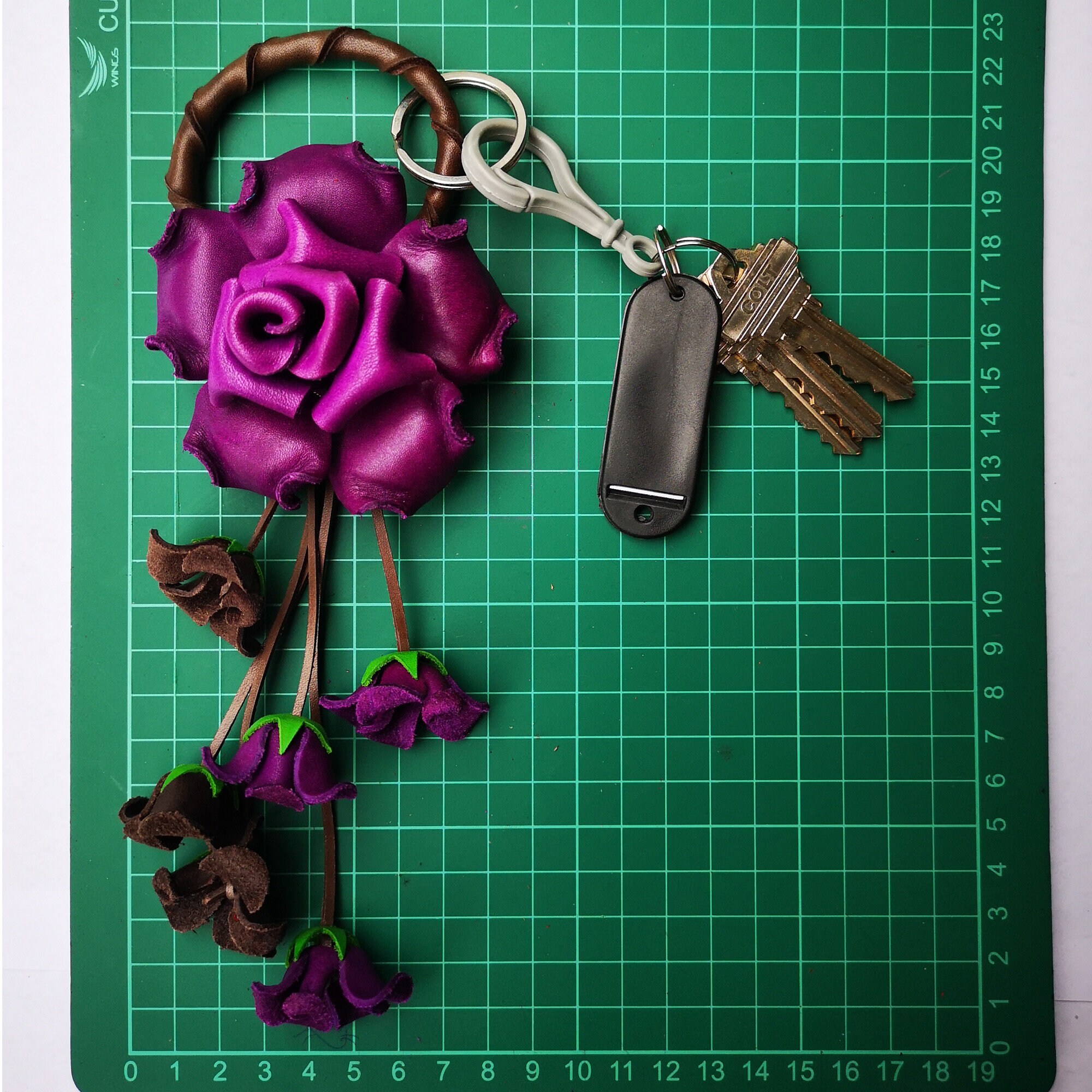 Purple Leather Flower Leather Purse Charm Keychain Leather - Etsy