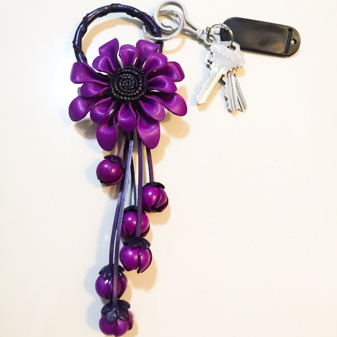 Purple Leather Flower, Leather Purse Charm, Keychain Leather Flowers - Etsy