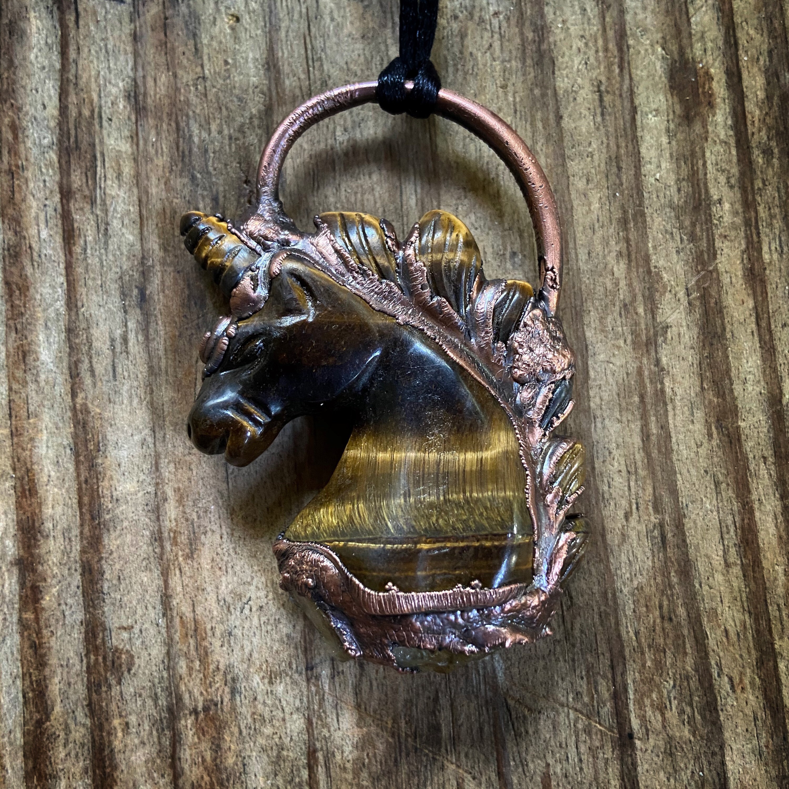 Copper Electroformed Tigers Eye and Jade Unicorn With Citrine | Etsy