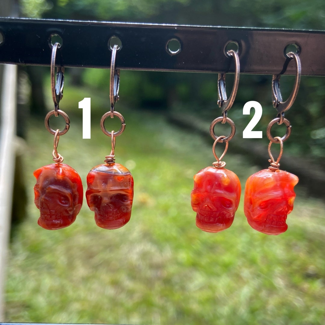 Copper and Carnelian Demon Skull Earrings Agate Devils - Etsy