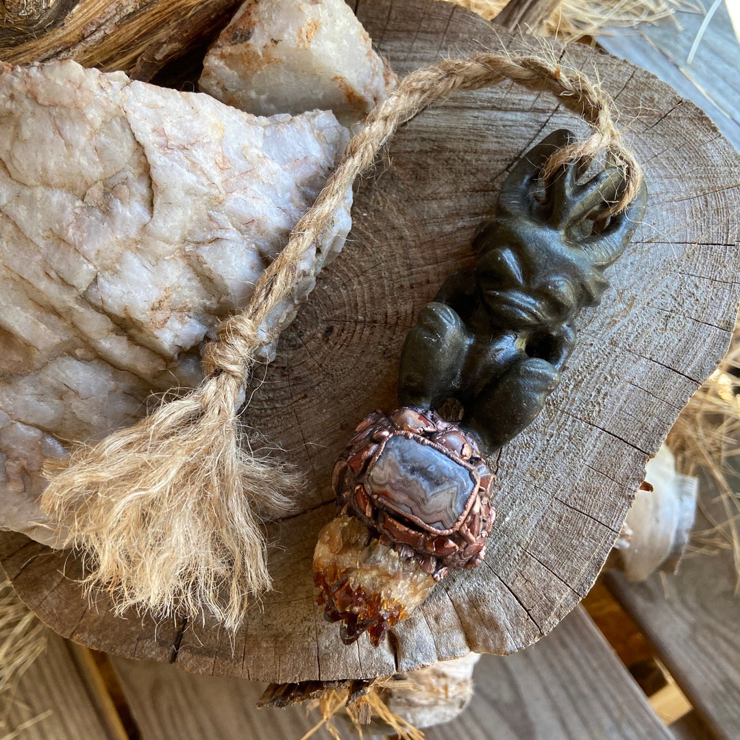 Jade Demon Gremlin Alien Wall Decor on Citrine With Red Jasper and ...