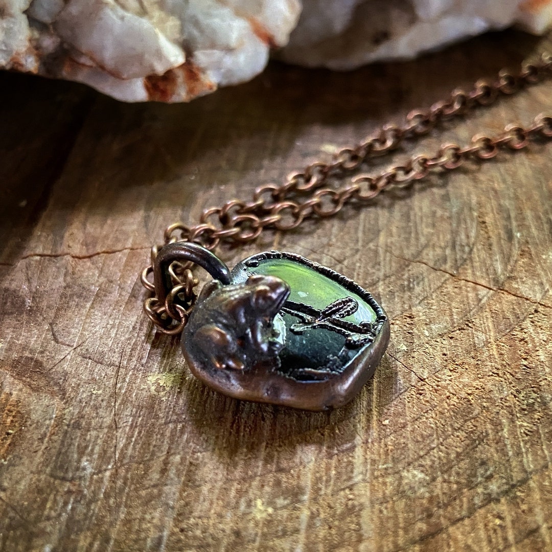 Copper Frog on Snowflake Obsidian Nauthiz Constraint Rune Pendant ...