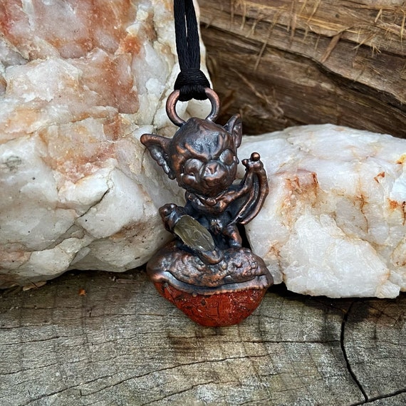 Copper Vampire Bat Guarding Treasure on Red Jasper With - Etsy