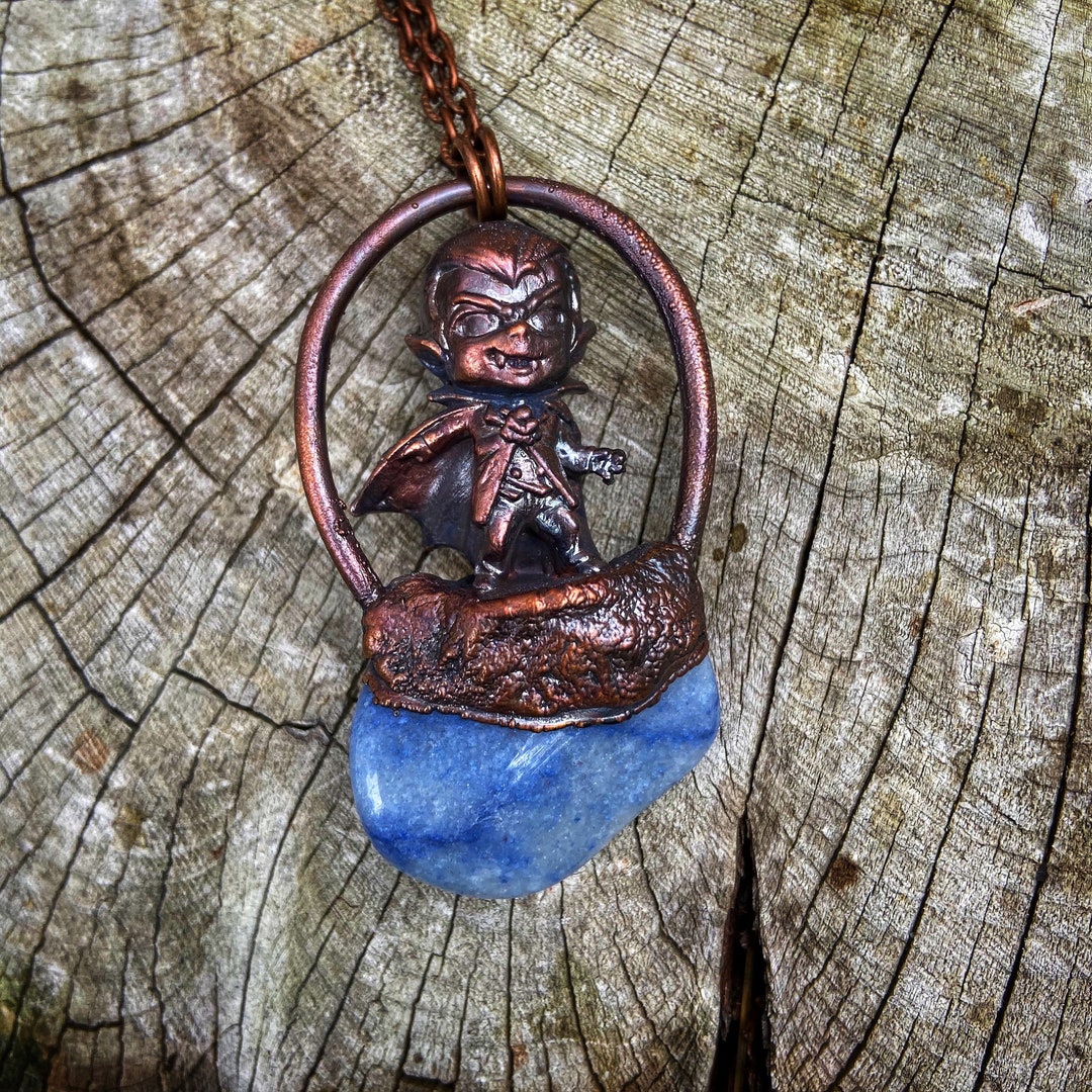 Copper Electroformed Vampire on Blue Quartz Halloween Monster Pendant ...