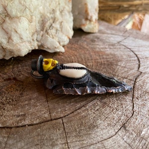 Copper and Obsidian Arrowhead Baron Samedi Pendant With Cowrie Shell ...