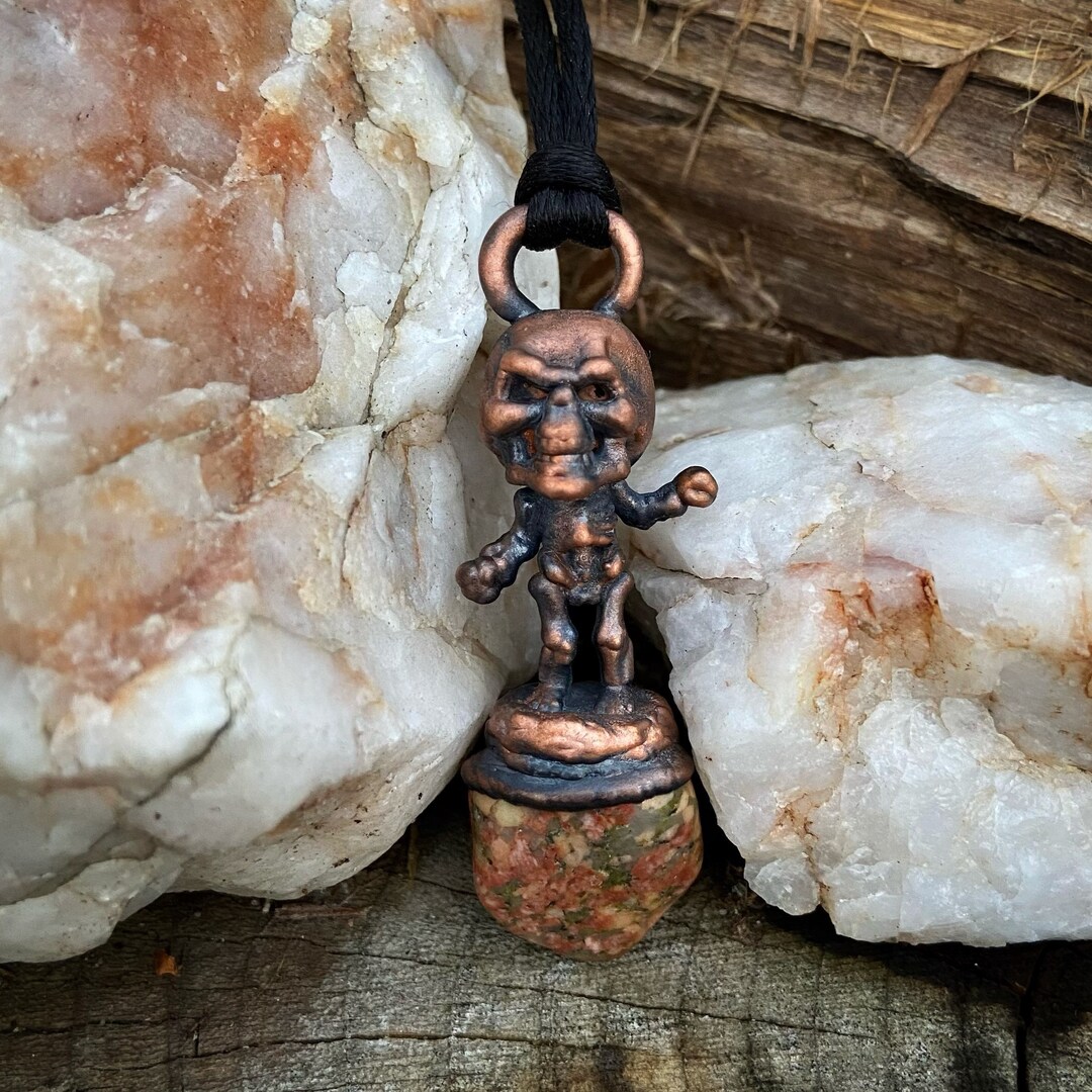 Copper Chibi Skeleton on Jasper Pendant Necklace - Etsy