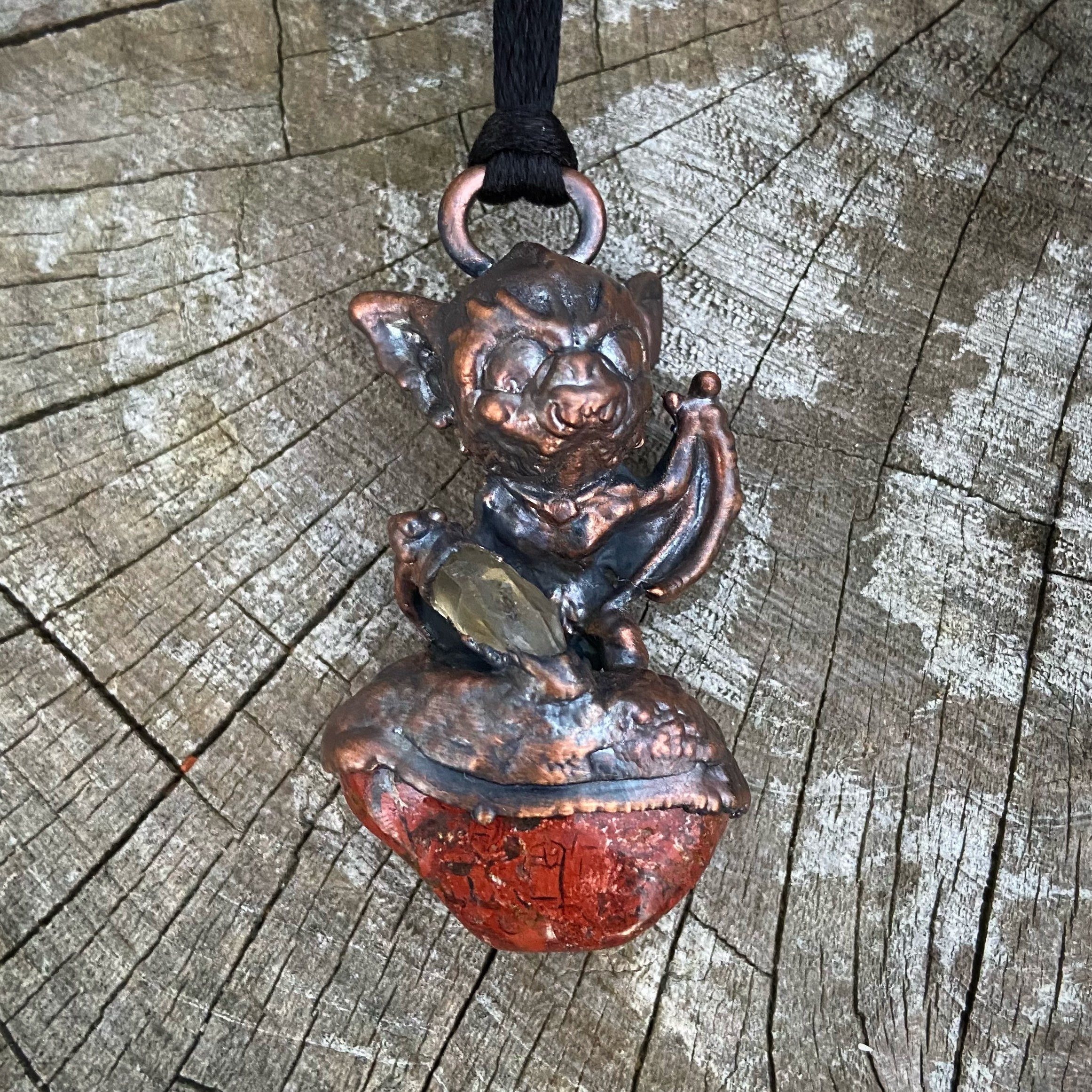 Copper Vampire Bat Guarding Treasure on Red Jasper with | Etsy