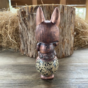 Copper Skeleton Egyptian Anubis Figure on Dalmatian Jasper Sphere With ...