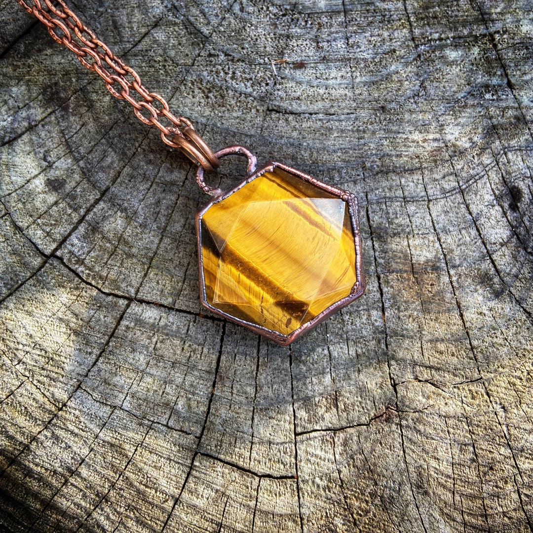 Copper Electroformed Tigers Eye Hexagon Pendant Hexagram Necklace - Etsy