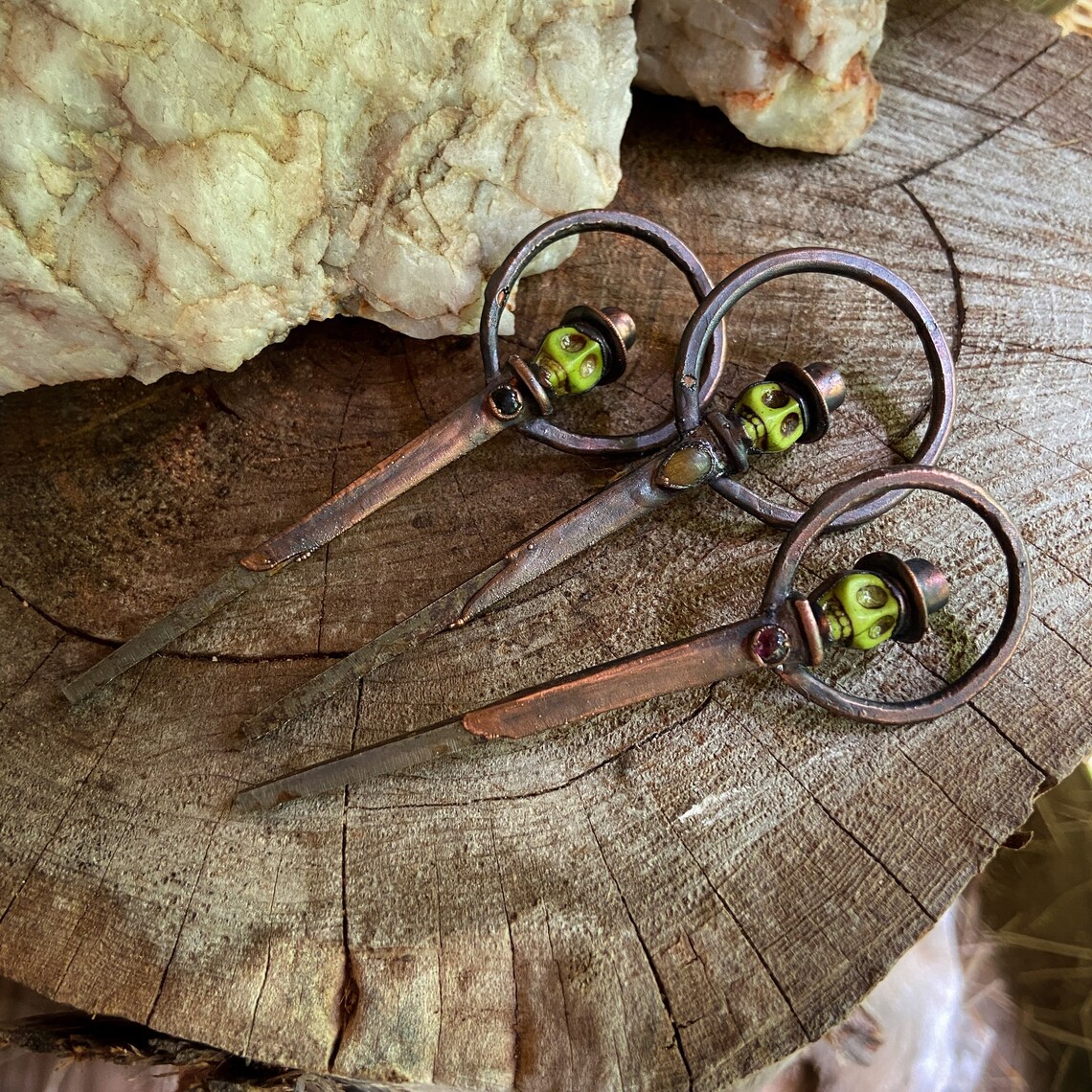Copper and Coffin Nail Baron Samedi Voodoo Pendant Green Skull Necklace ...