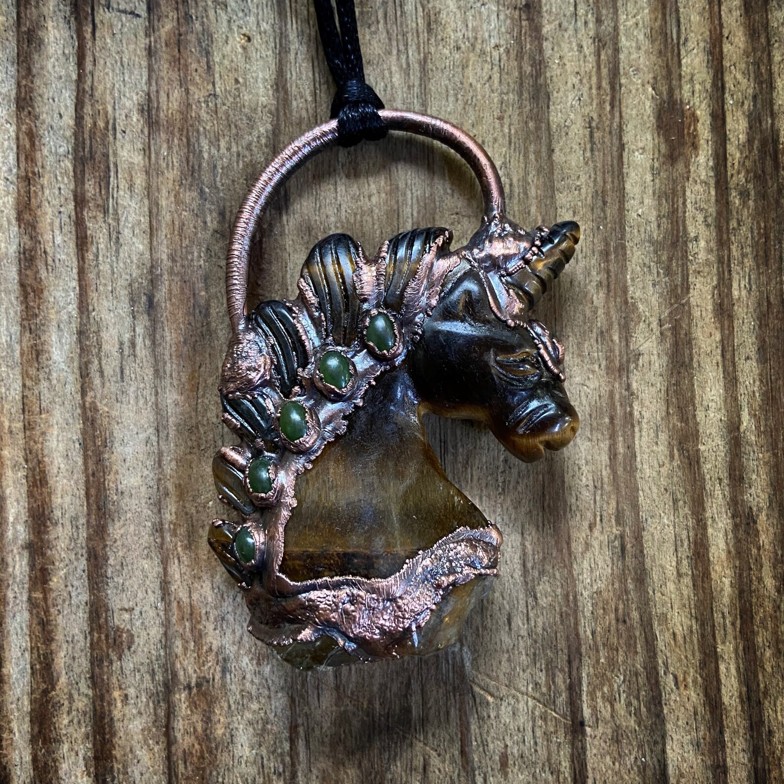 Copper Electroformed Tigers Eye and Jade Unicorn With Citrine | Etsy