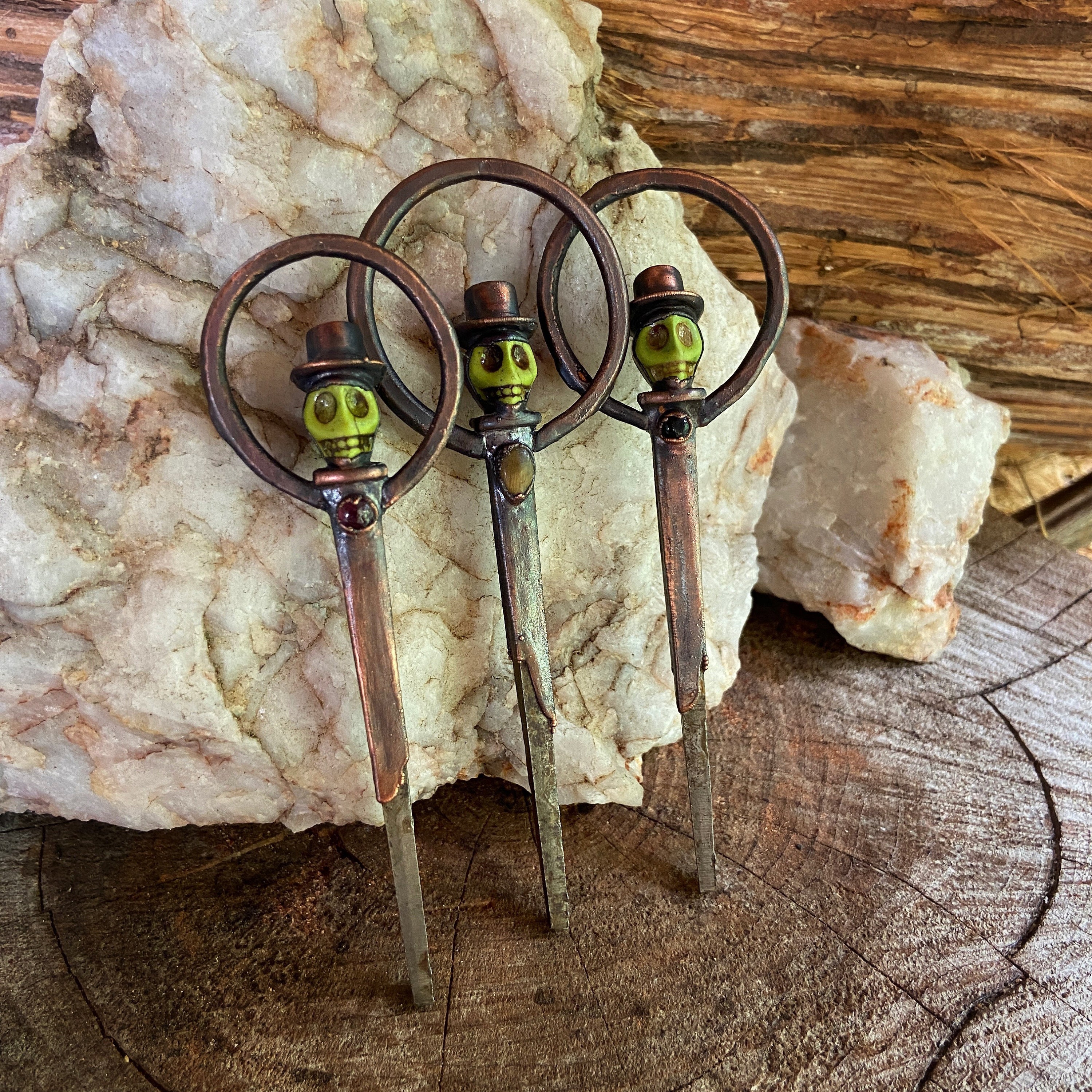 Copper and Coffin Nail Baron Samedi Voodoo Pendant Green Skull Necklace ...
