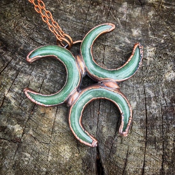 Copper Electroformed Triple Moon Pendant Aventurine Crescent | Etsy