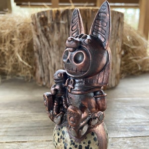 Copper Skeleton Egyptian Anubis Figure on Dalmatian Jasper Sphere With ...