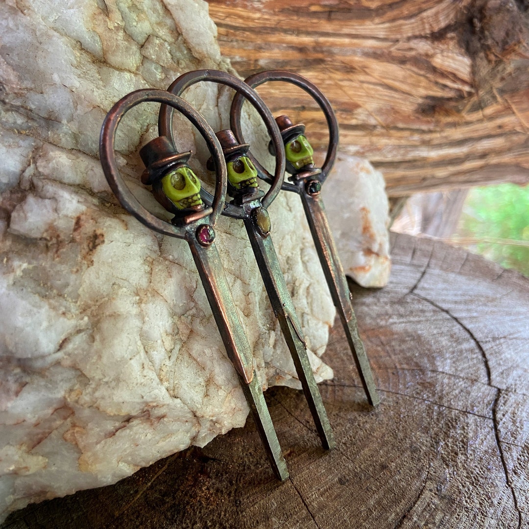 Copper and Coffin Nail Baron Samedi Voodoo Pendant Green Skull Necklace ...