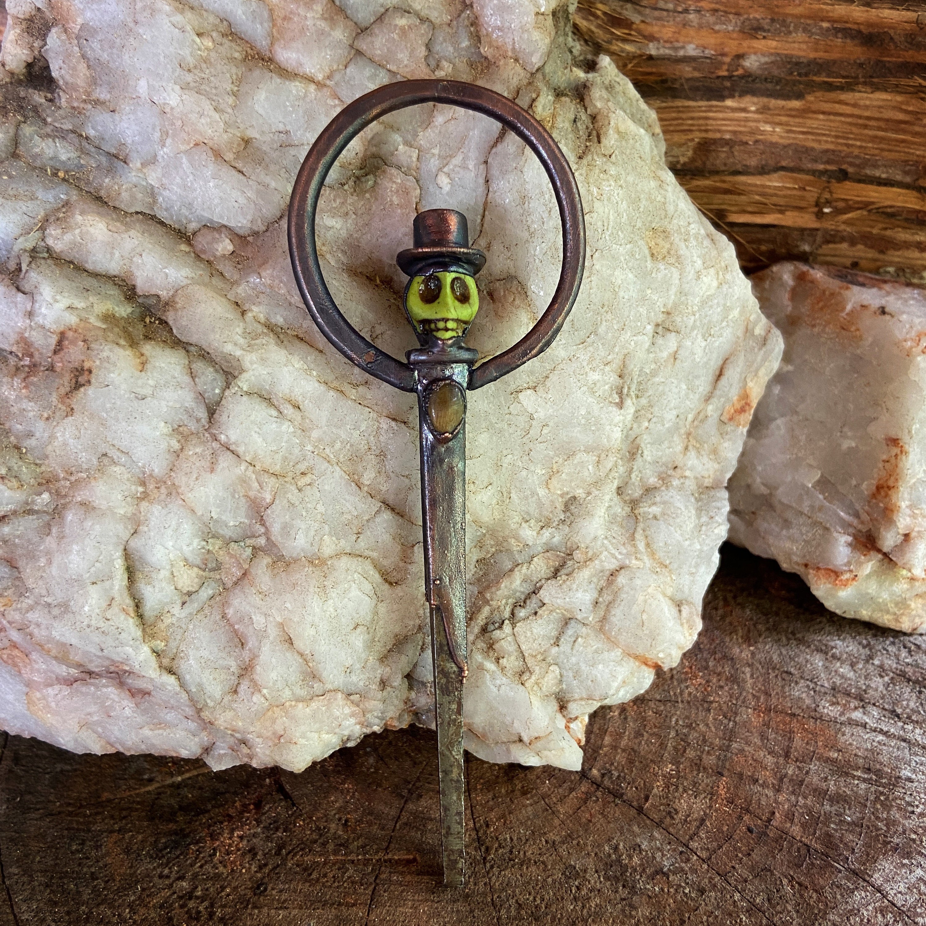 Copper and Coffin Nail Baron Samedi Voodoo Pendant Green Skull Necklace ...