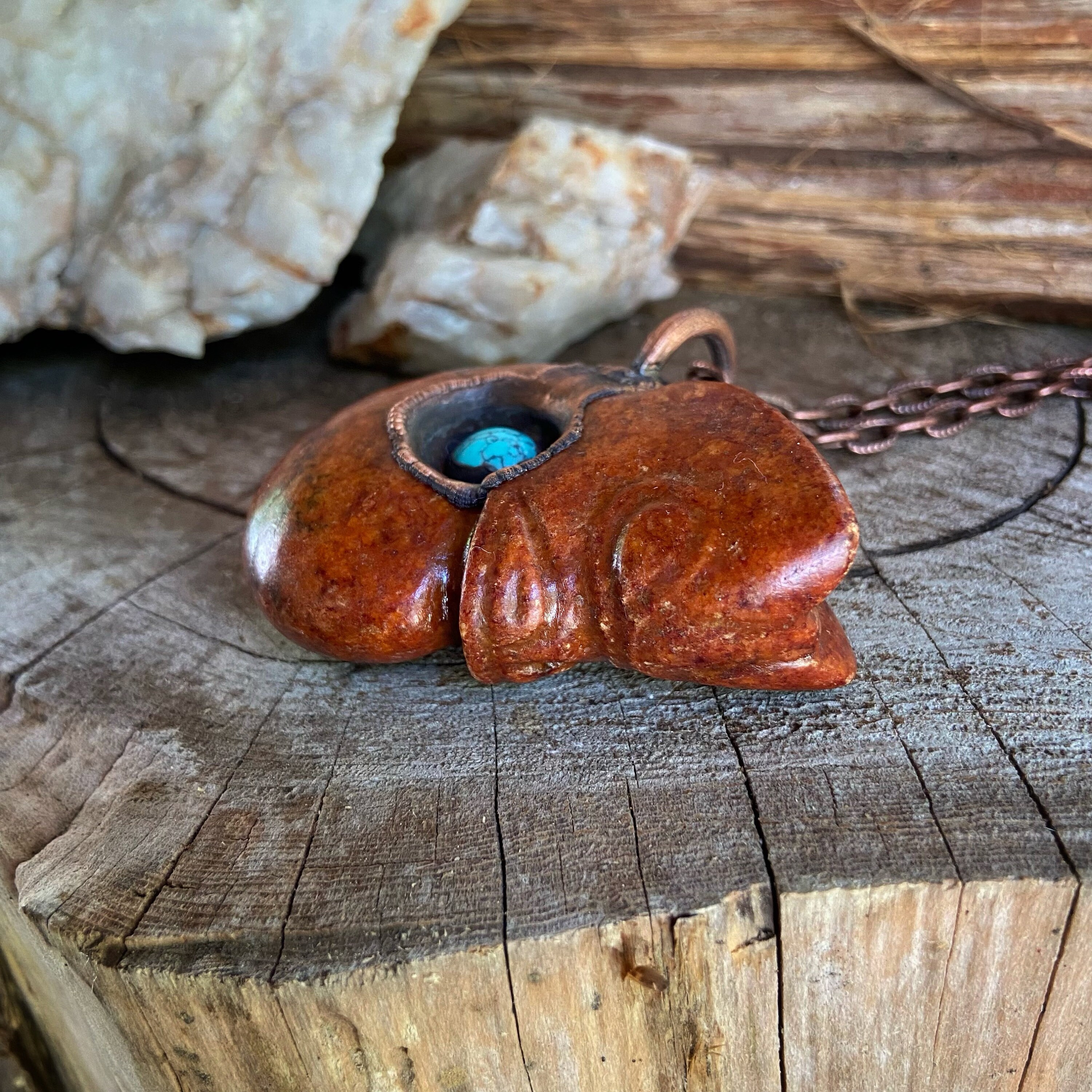 Copper and Jade Dragon Embryo Pendant With Turquoise Howlite Center ...