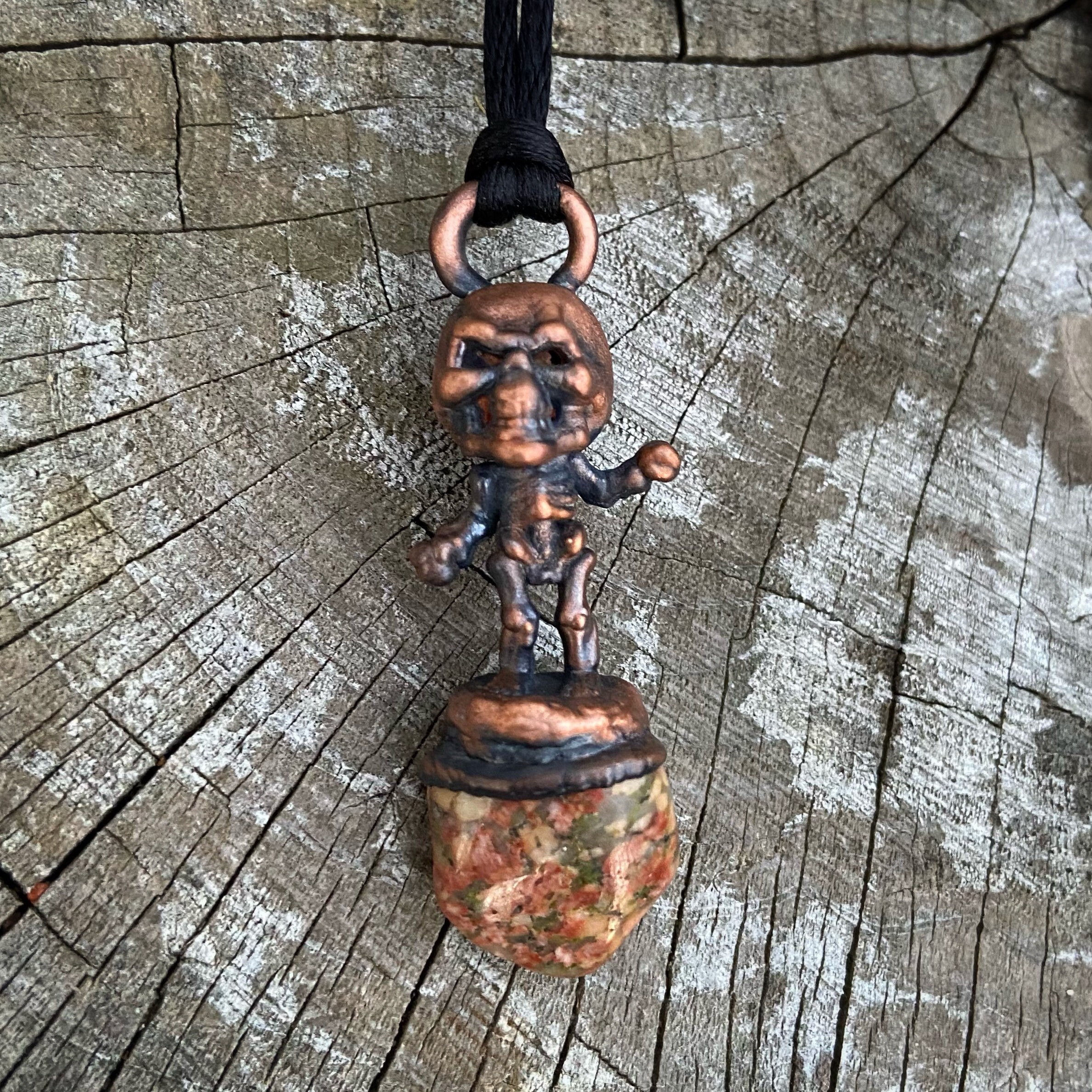 Copper Chibi Skeleton on Jasper Pendant Necklace - Etsy