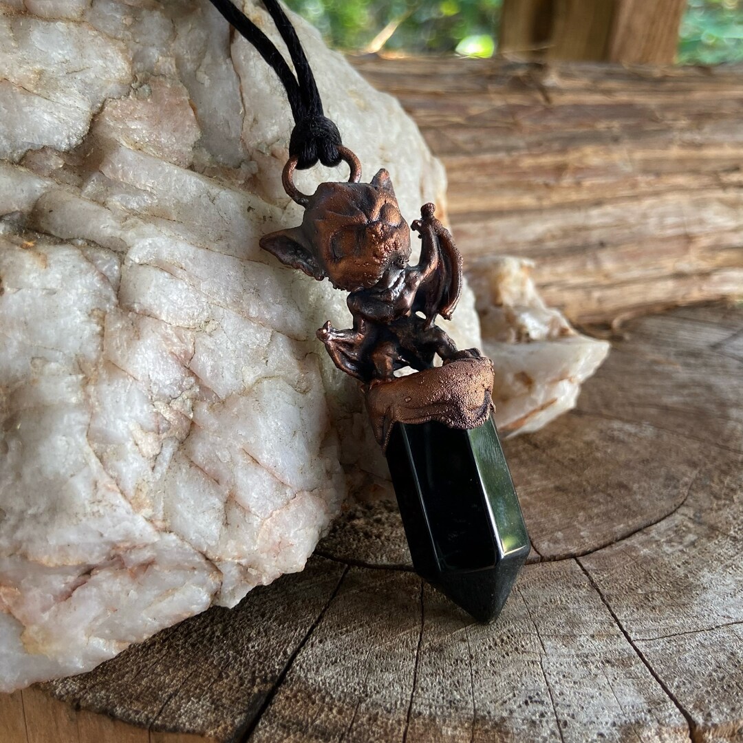 Copper and Obsidian Vampire Bat Pendant Halloween Classic Monster ...